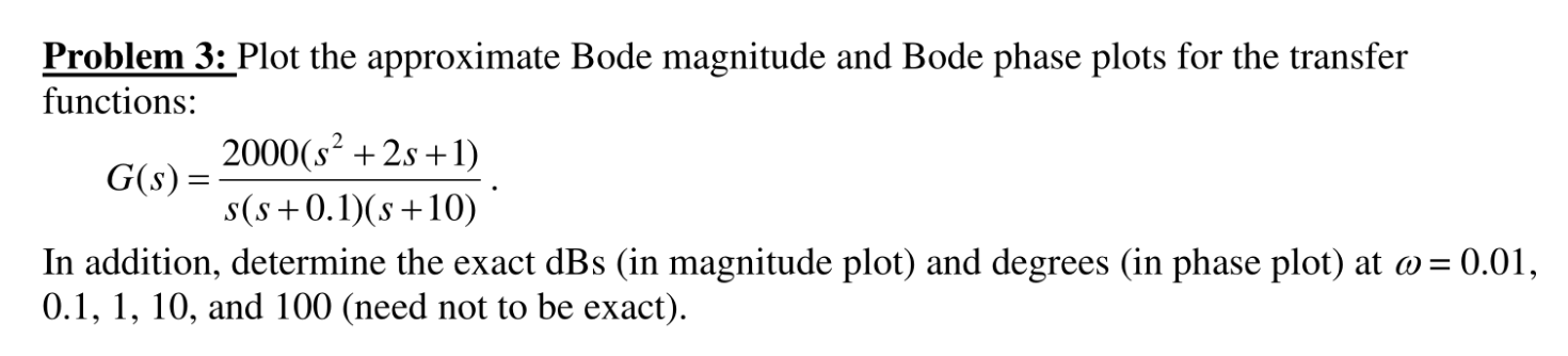 Solved Problem 3: Plot the approximate Bode magnitude and | Chegg.com