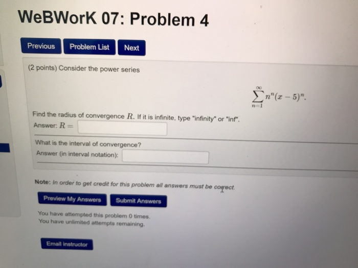 Solved WeBWorK 07: Problem 4 Previous Problem List Next (2 | Chegg.com