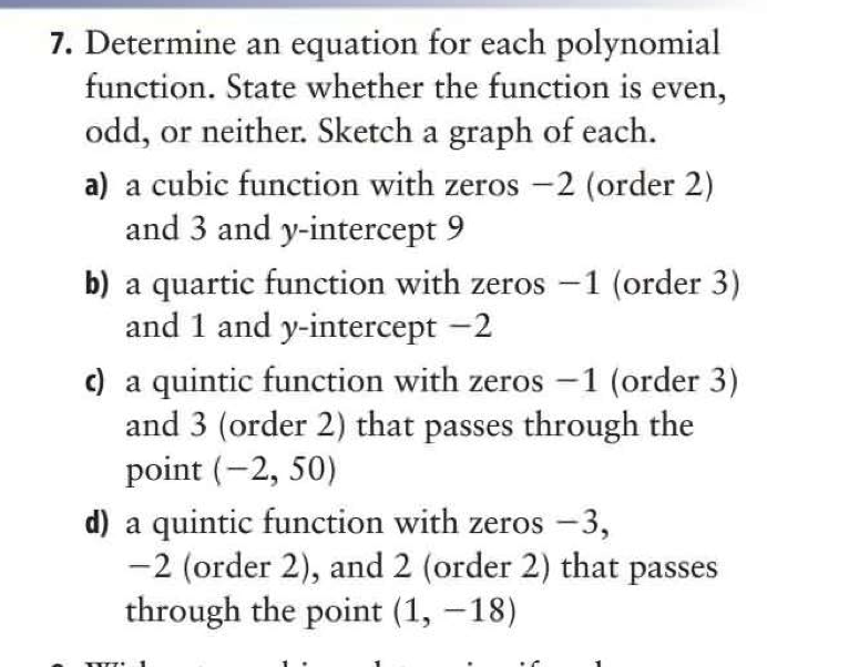 Solved 7. Determine an equation for each polynomial | Chegg.com