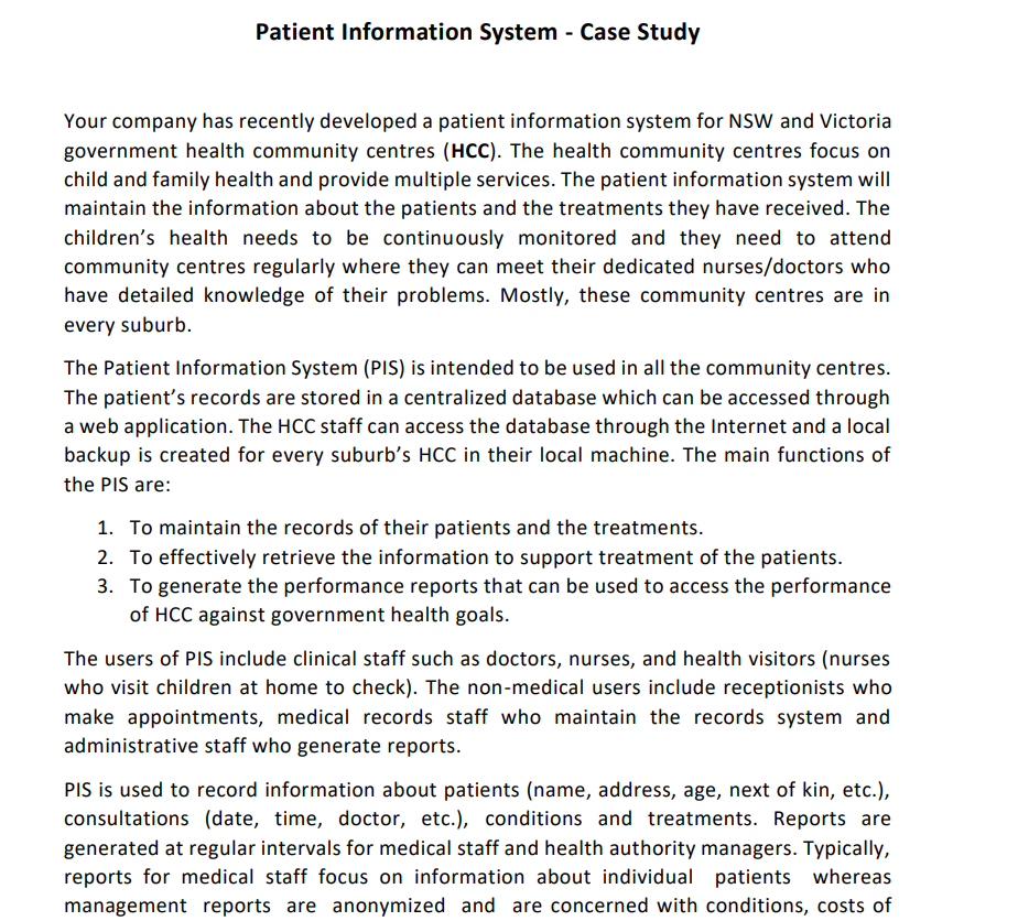 Solved Patient Information System - Case Study Your company | Chegg.com