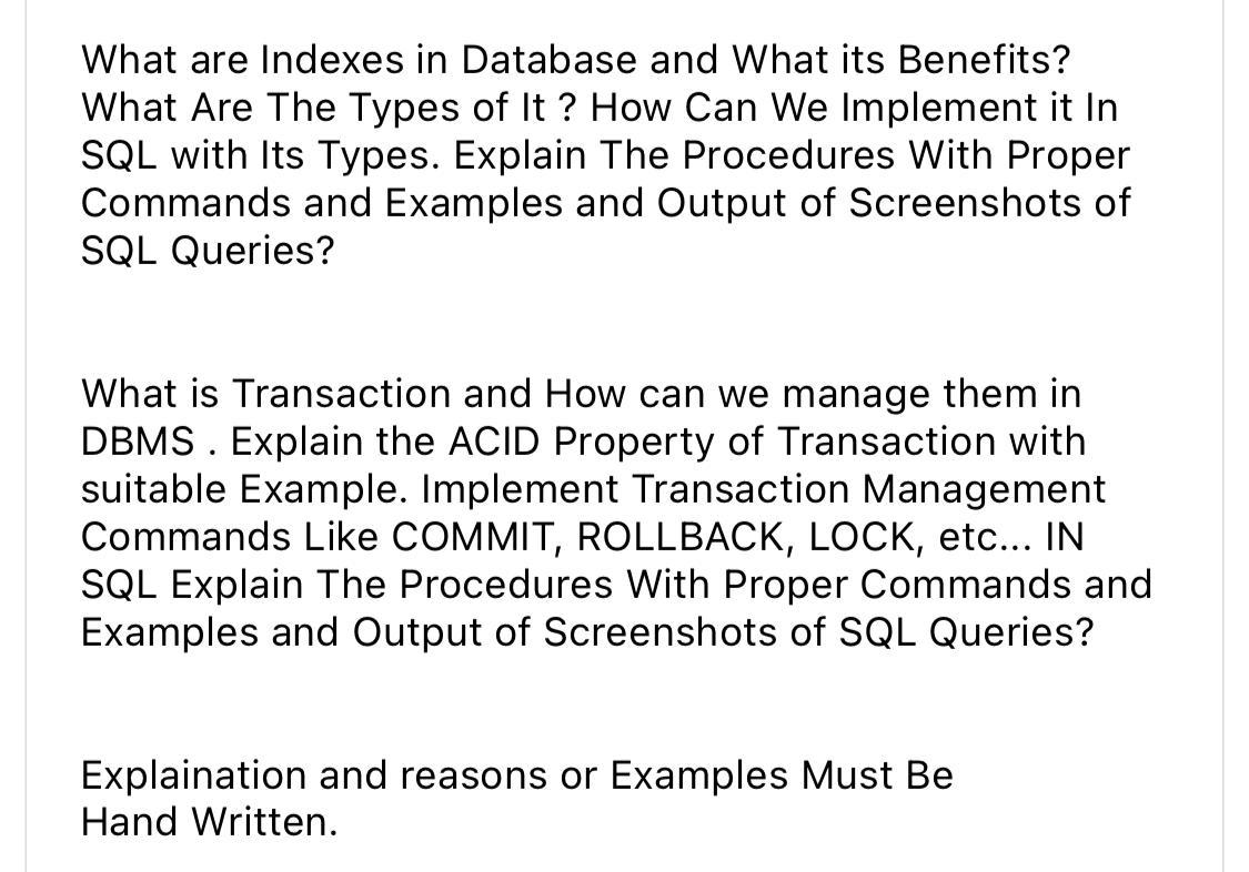 Solved What Are Indexes In Database And What Its Benefits 