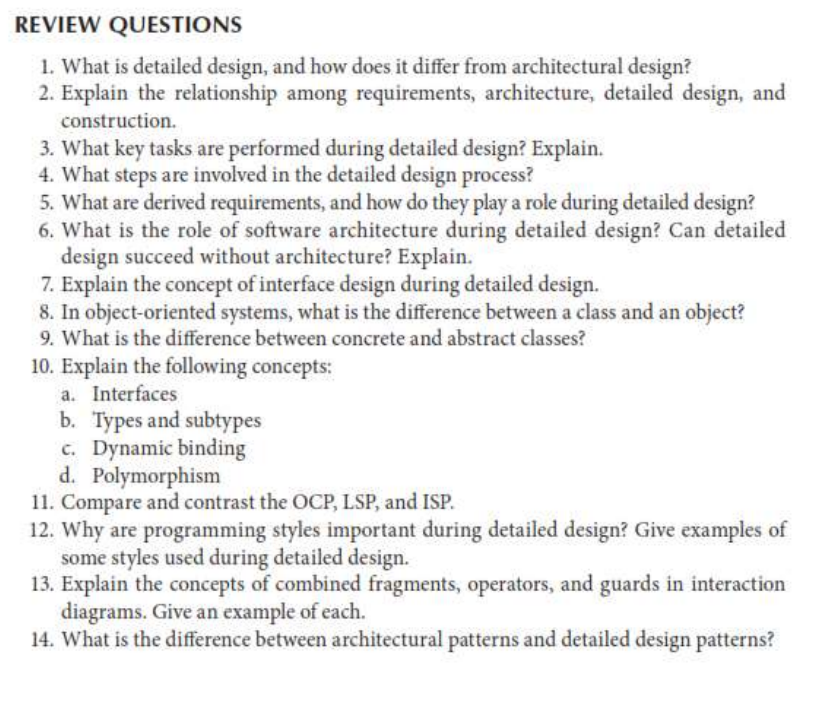 Solved REVIEW QUESTIONS 1. What is detailed design, and how | Chegg.com