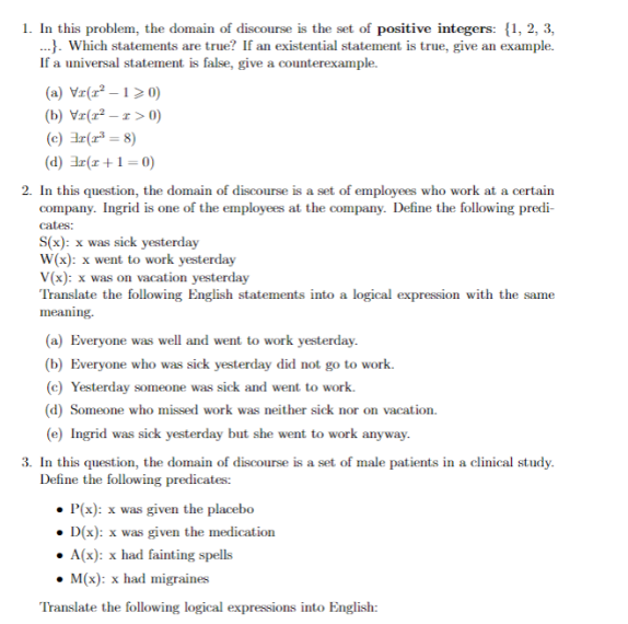 Solved 1. In this problem, the domain of discourse is the | Chegg.com