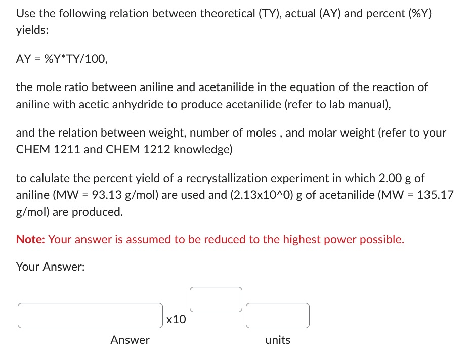 Solved Use the following relation between theoretical (TY), | Chegg.com