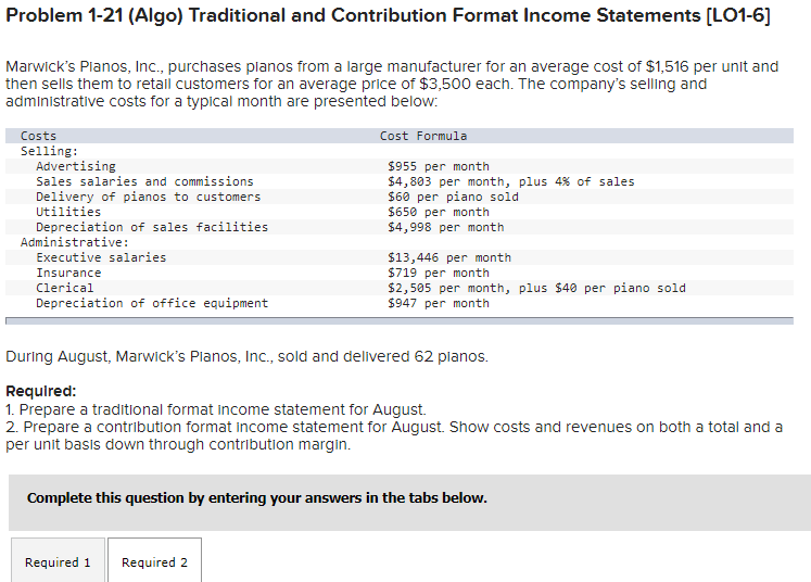 Solved Problem 1-21 (Algo) Traditional and Contribution | Chegg.com