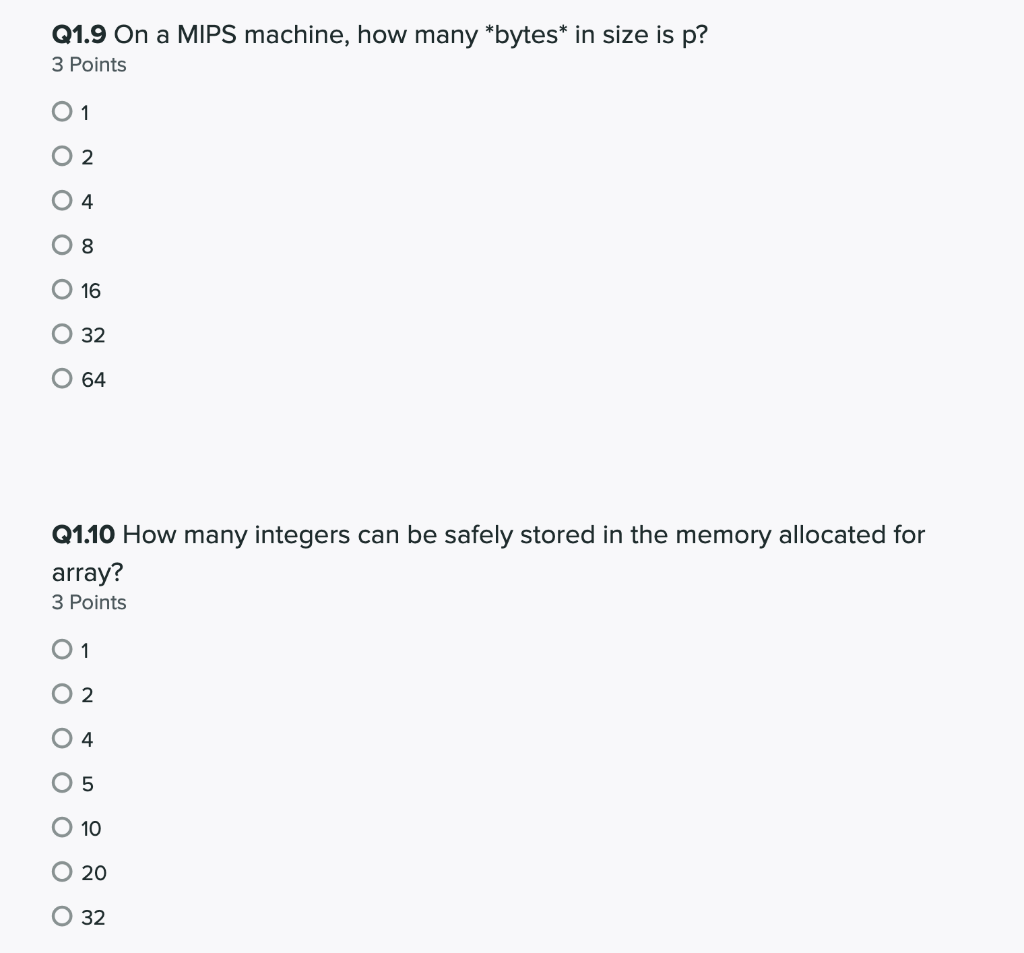 Solved Consider the following C program: int* array; char* | Chegg.com