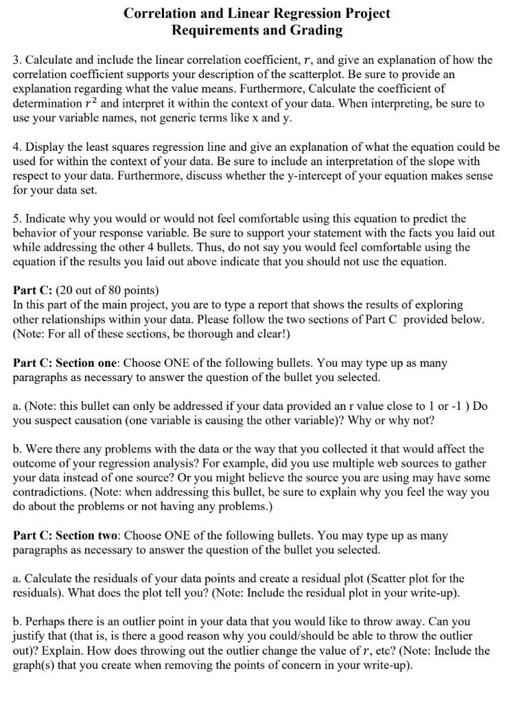 Correlation and Linear Regression Project | Chegg.com