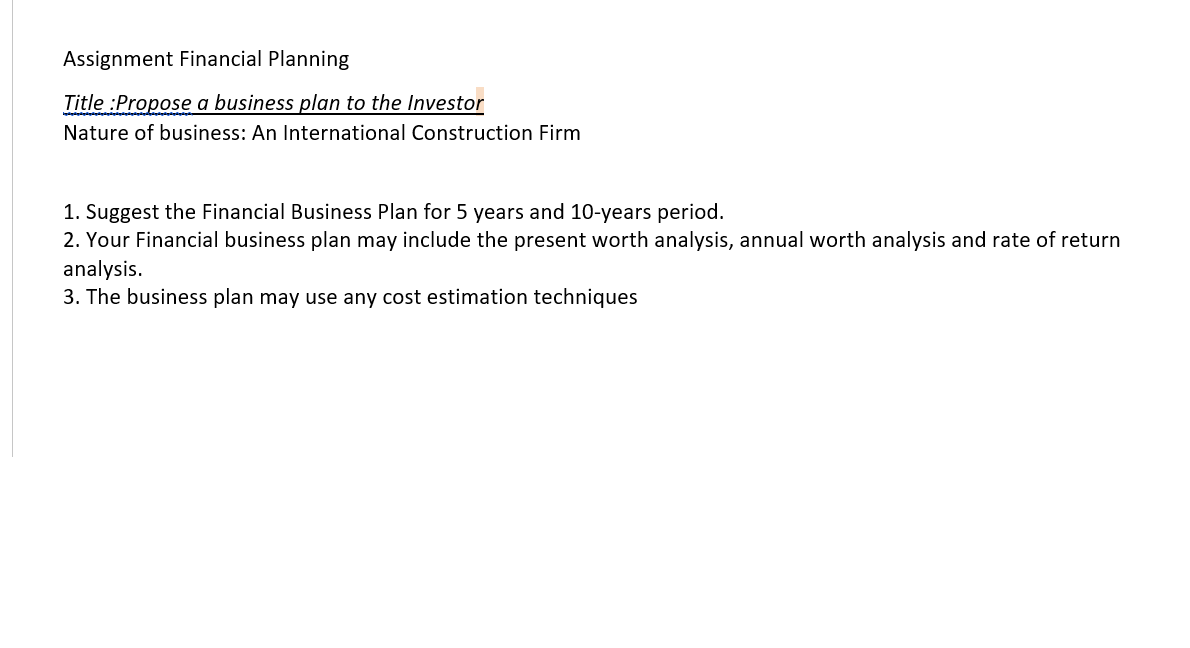 Solved Assignment Financial Planning Title : Propose a | Chegg.com