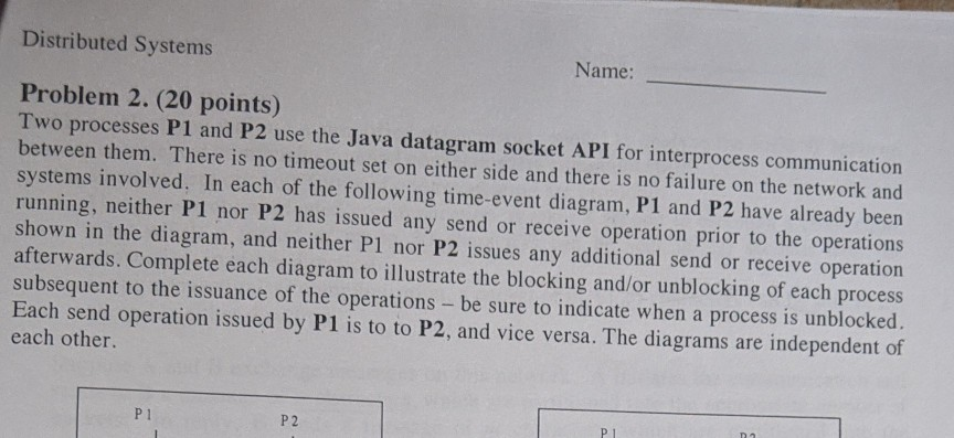 Solved Distributed Systems Name: Problem 2. (20 points) Two | Chegg.com
