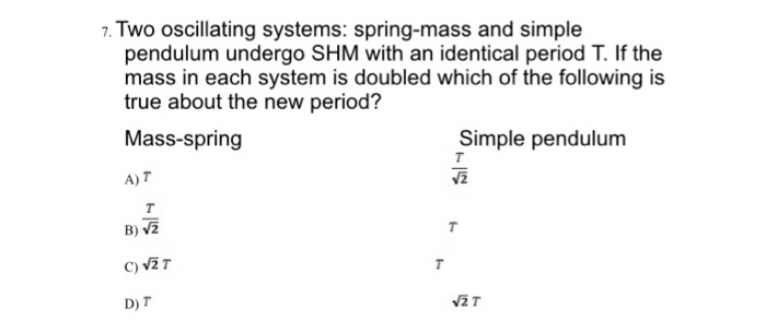 Solved 7. Two oscillating systems: spring-mass and simple | Chegg.com