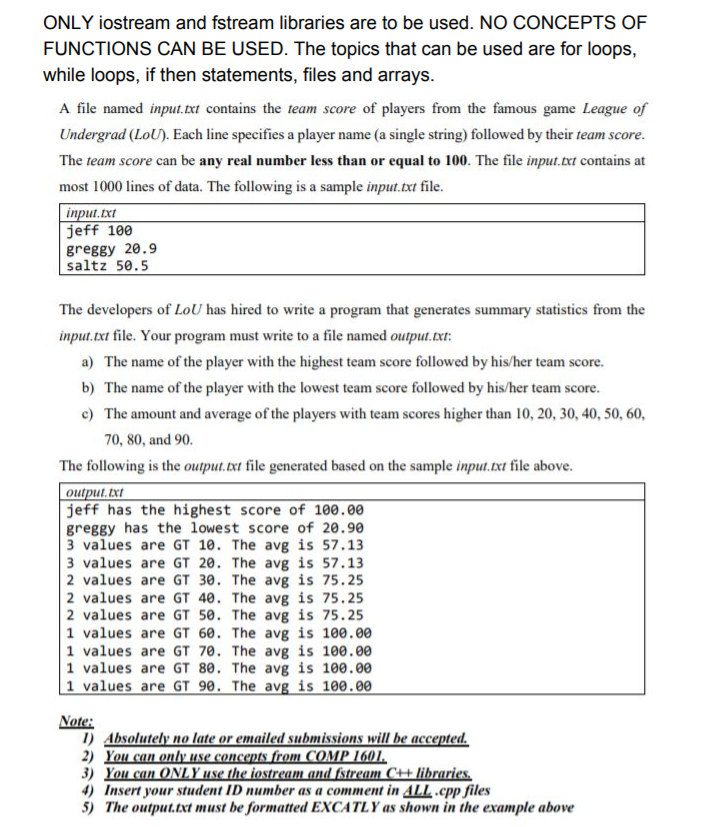 Solved ONLY iostream and fstream libraries are to be used. | Chegg.com
