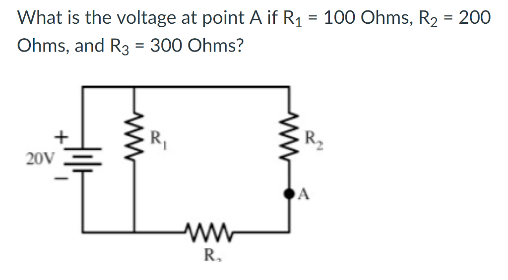 Solved What is the voltage at point A if R1 100 Ohms, R2 200 | Chegg.com