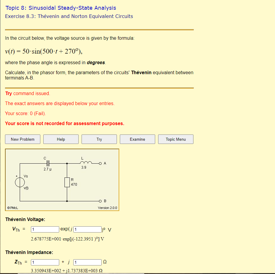Solved Topic 8: Sinusoidal Steady-State Analysis Exercise | Chegg.com