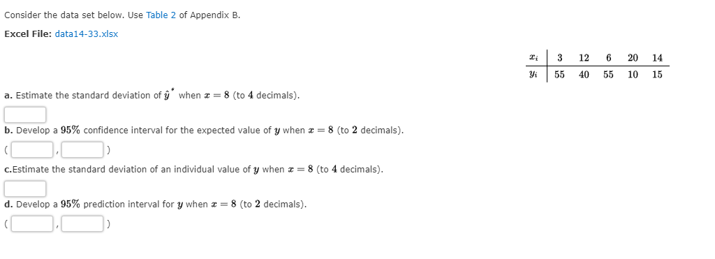Solved Consider the data set below. Use Table 2 ﻿of Appendix | Chegg.com