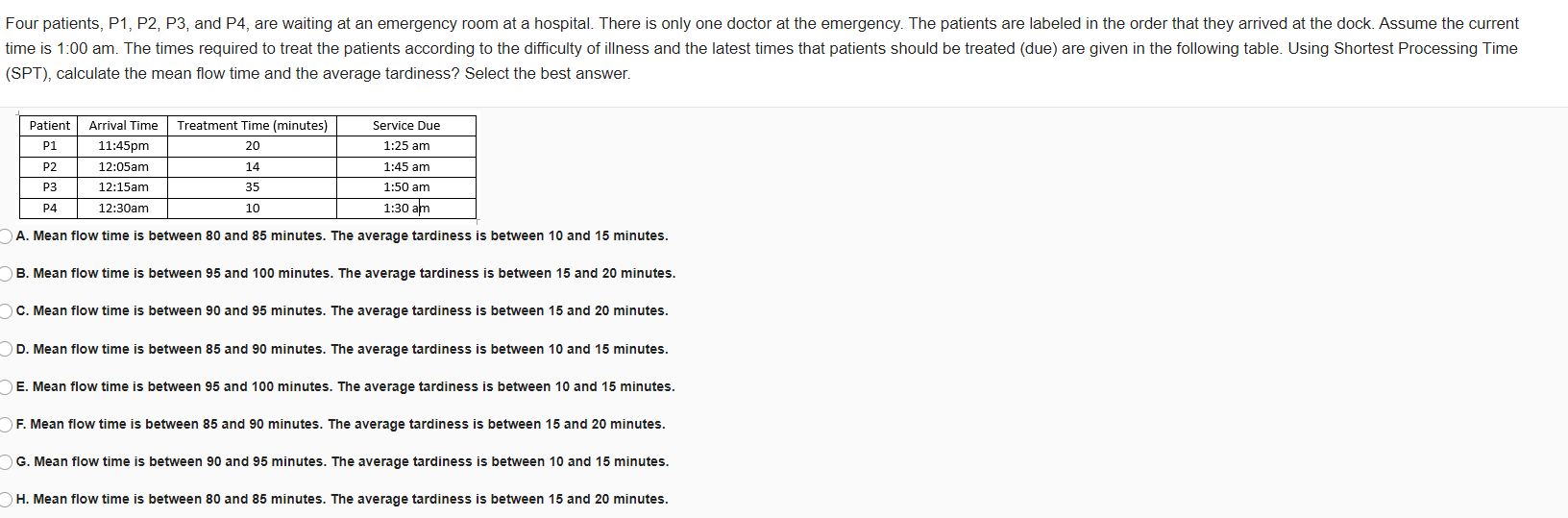 Solved Four patients, P1, P2, P3, and P4, are waiting at an | Chegg.com