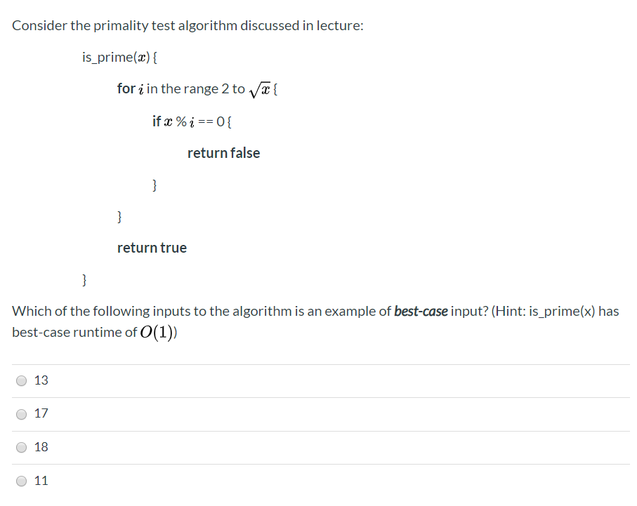 Solved Consider the primality test algorithm discussed in | Chegg.com