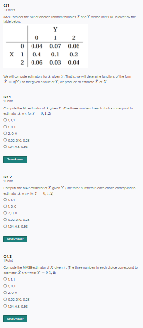 Q1 3 Points MZ Consider the pair of discrete random | Chegg.com