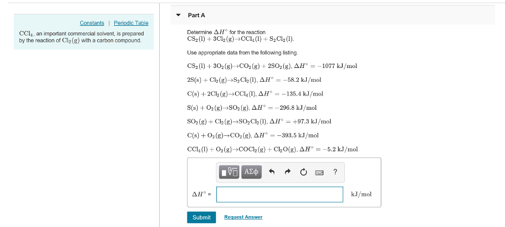 Solved Part A Constants Perlodic Table Determine Δ Ho for | Chegg.com