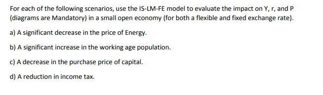 Solved For each of the following scenarios, use the IS-LM-FE | Chegg.com