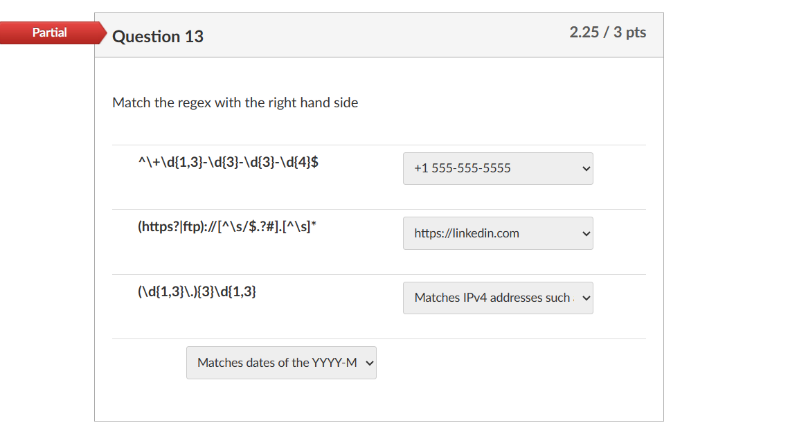 Solved Match the regex with the right hand side | Chegg.com