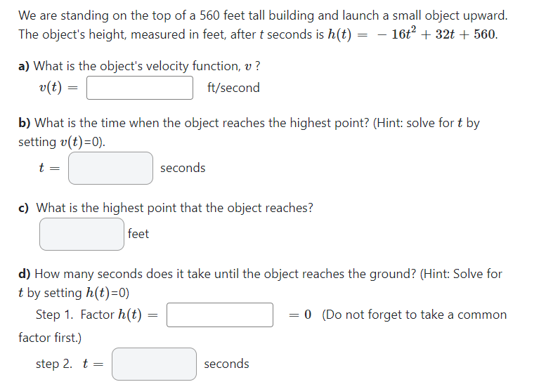 Solved We are standing on the top of a 560 feet tall | Chegg.com
