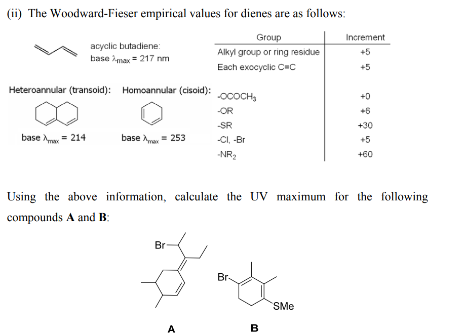 Solved (ii) ﻿The Woodward-Fieser empirical values for dienes | Chegg.com