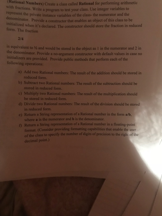 Solved (Rational Numbers) Create a class called Rational for | Chegg.com