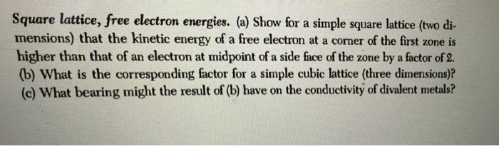 Solved Square Lattice Free Electron Energies A Show For