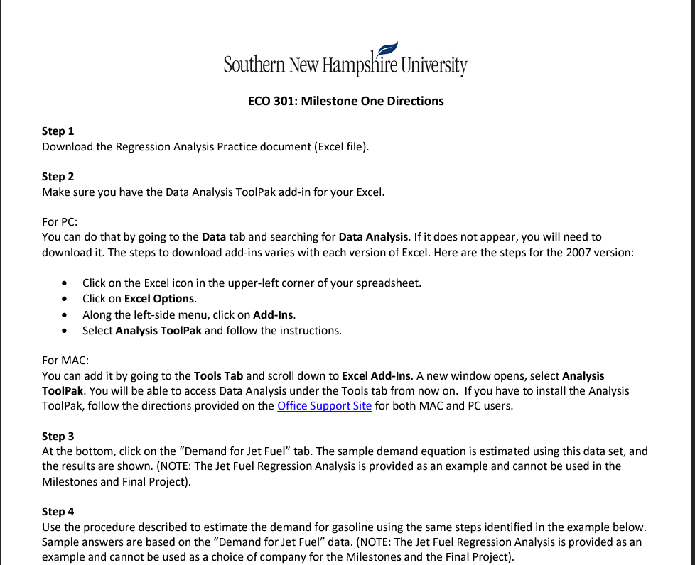 ECO 301: Milestone One Directions Step 1 Download the | Chegg.com