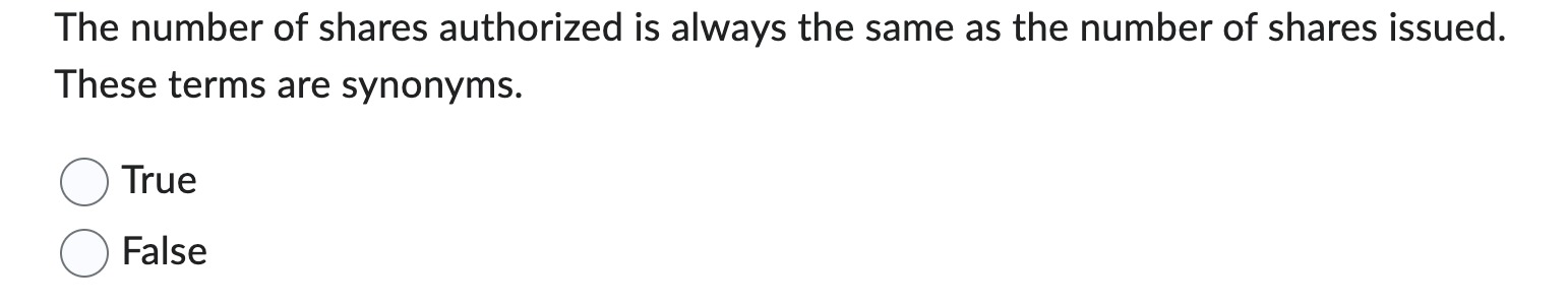 Solved The number of shares authorized is always the same as | Chegg.com