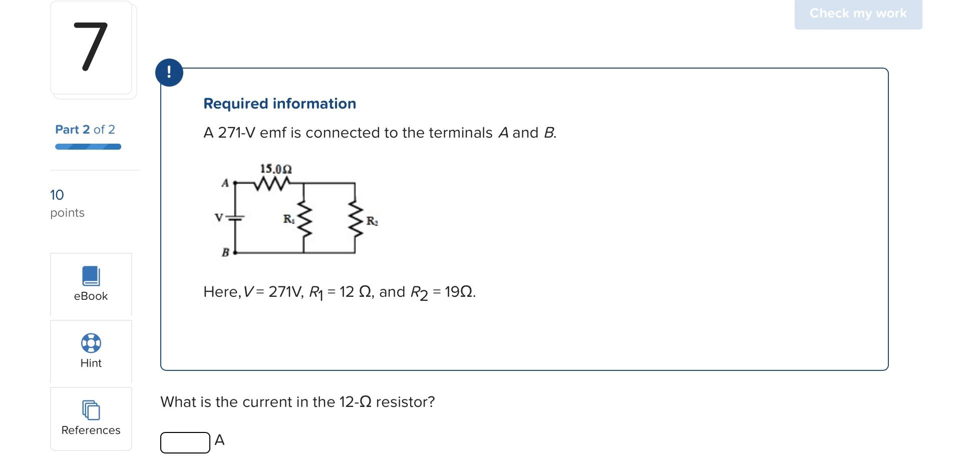 Solved Required information A 271-V emf is connected to the | Chegg.com