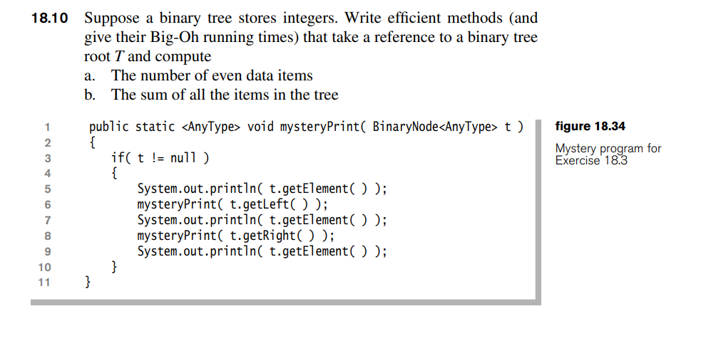 Solved 18.10 Suppose a binary tree stores integers. Write | Chegg.com