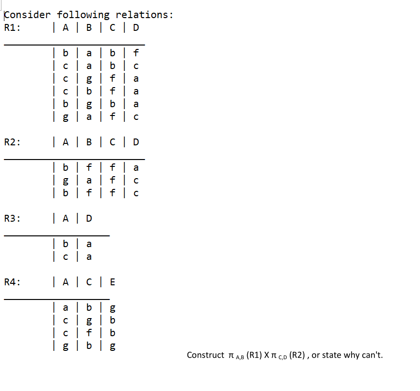 Solved Consider following relations: R1: | A | B | C | D | b | Chegg.com