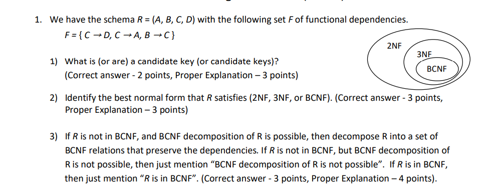Solved We have the schema R=(A,B,C,D) with the following set | Chegg.com