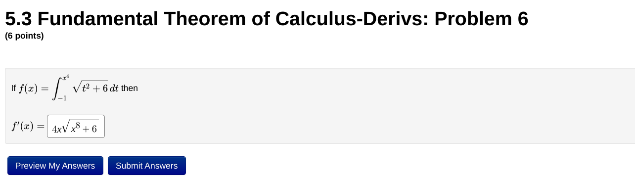 Solved 5.3 Fundamental Theorem of Calculus-Derivs: Problem 6 | Chegg.com
