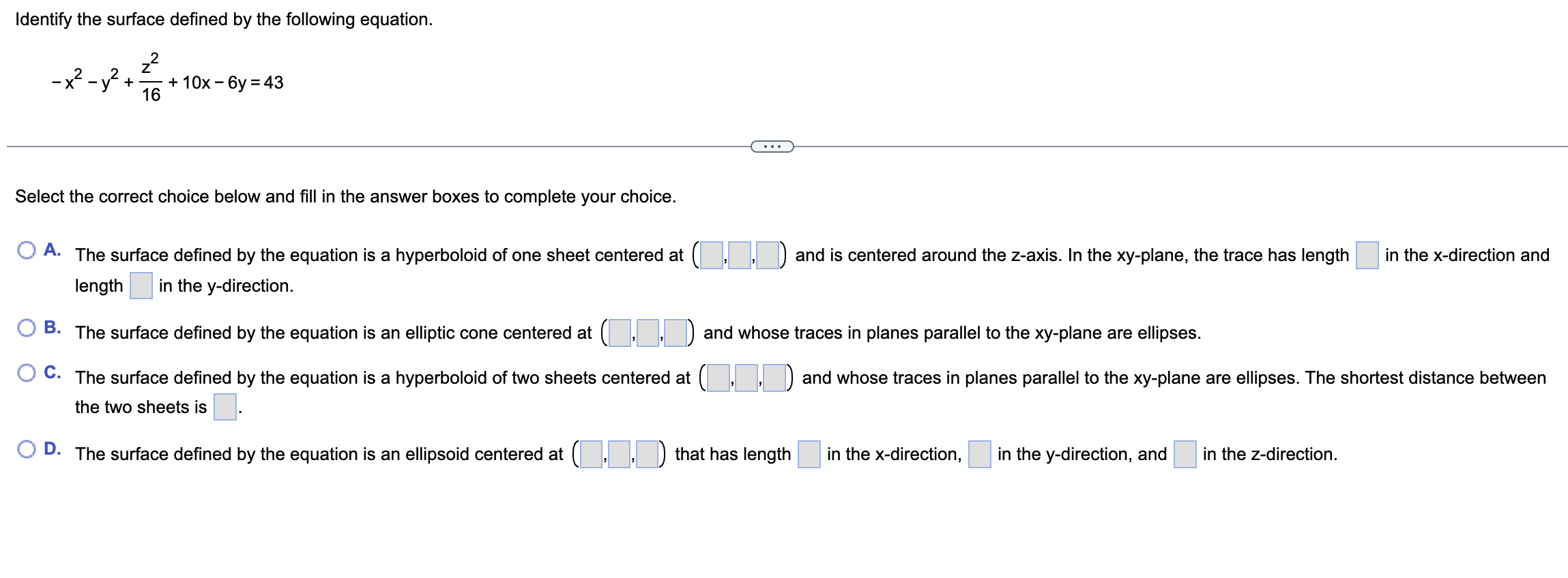 Solved Identify the surface defined by the following | Chegg.com