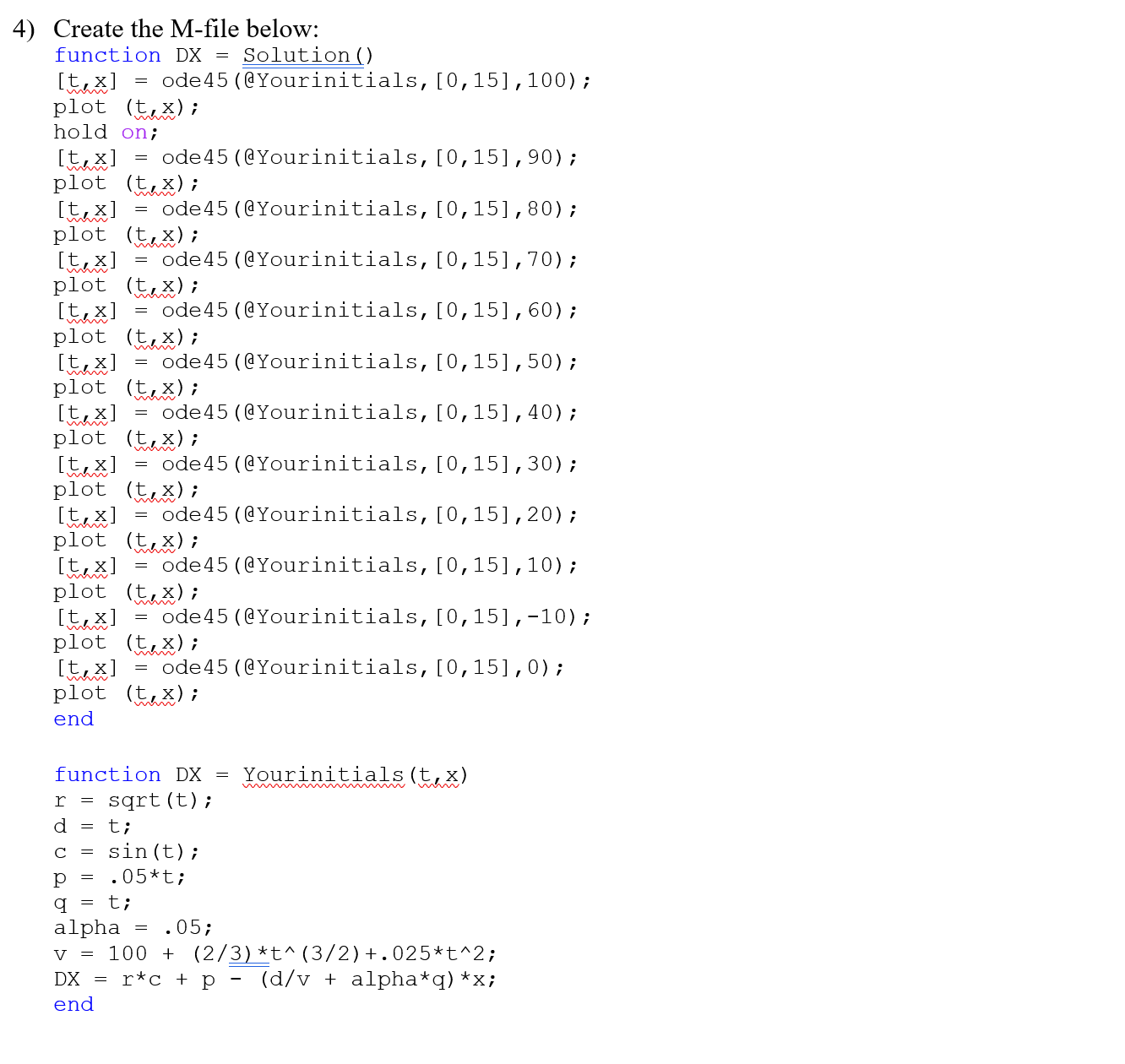 Solved 4) Create the M-file below: function DX = Solution() | Chegg.com