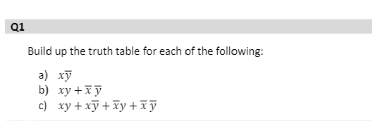 Solved Q1Build up the truth table for each of the | Chegg.com