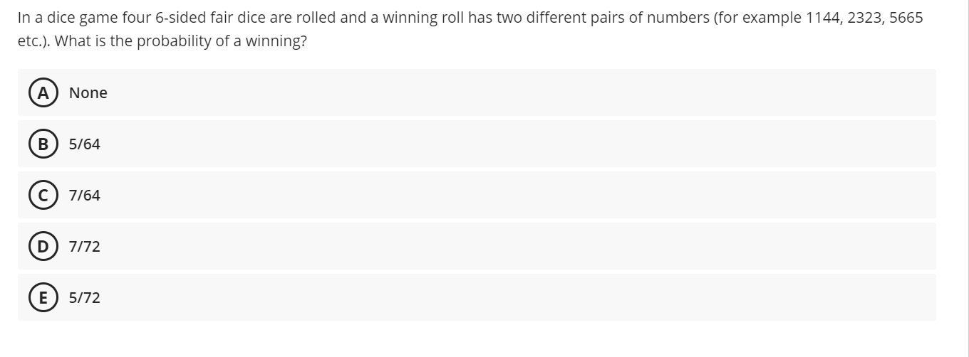 Solved In a dice game four 6-sided fair dice are rolled and | Chegg.com