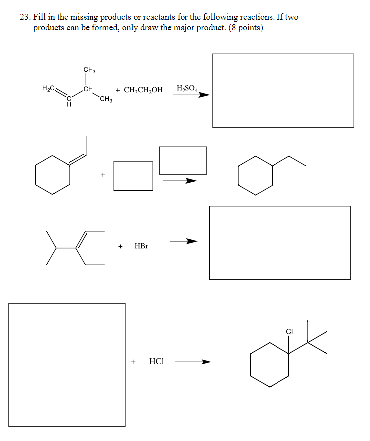 Solved 23. Fill in the missing products or reactants for the | Chegg.com