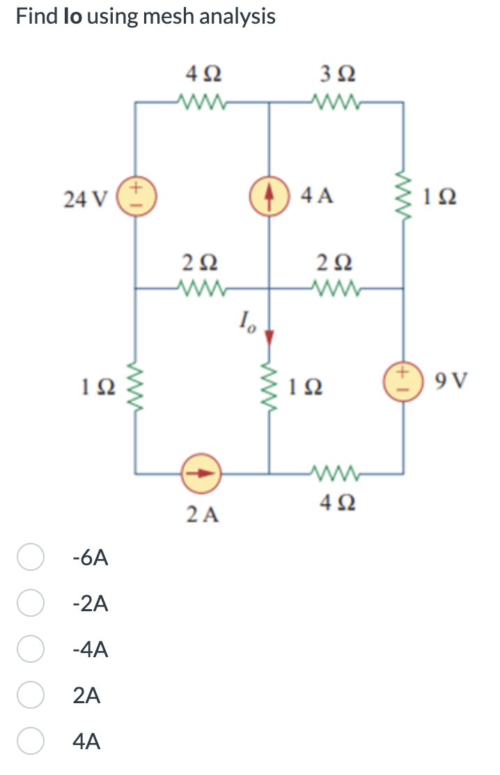 Solved Find lo using mesh analysis-6A-2A-4A2A4A | Chegg.com