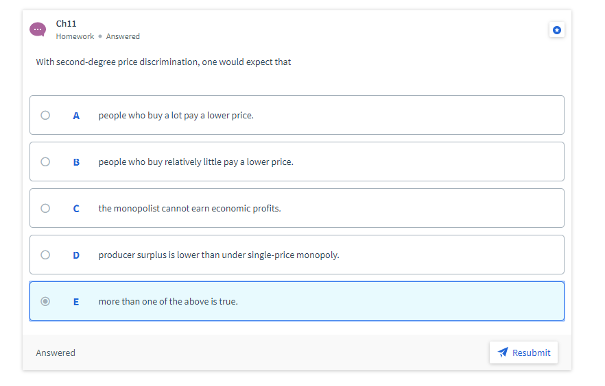 Solved Ch11 Homework Answered With second-degree price | Chegg.com