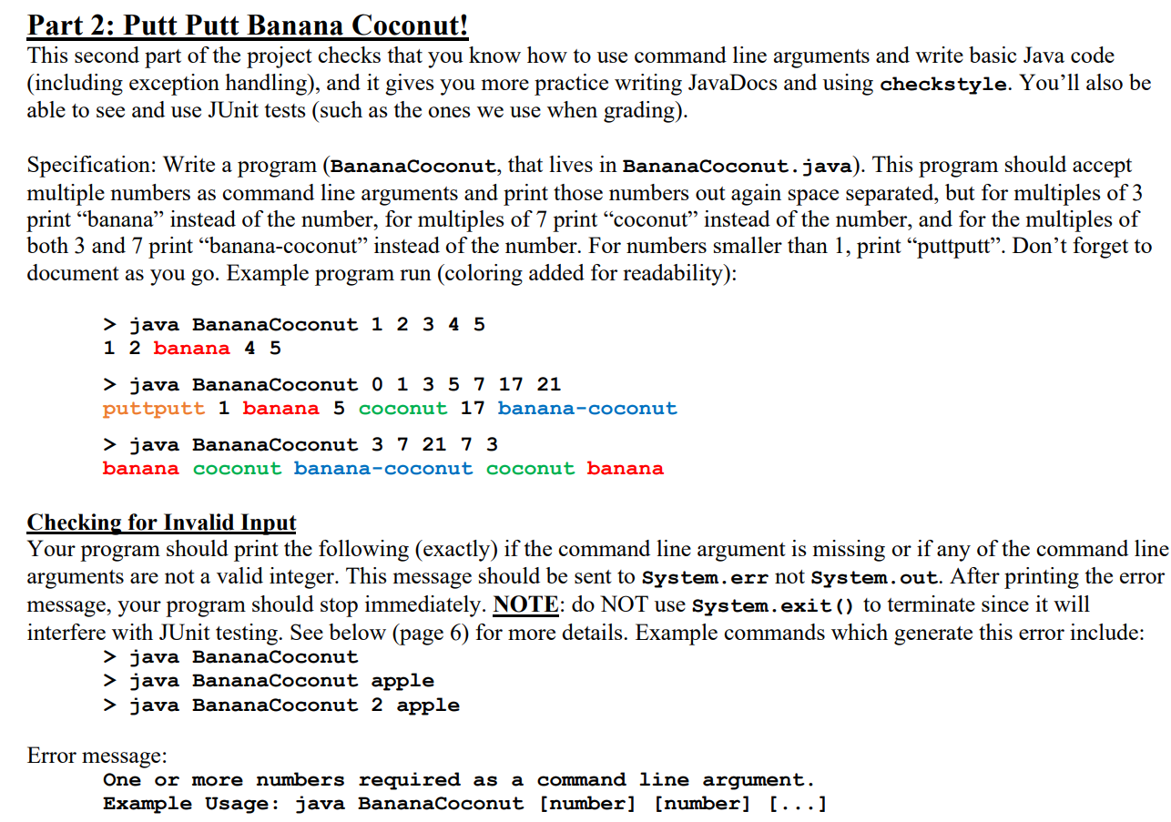 Solved Part 2: Putt Putt Banana Coconut! This second part of | Chegg.com