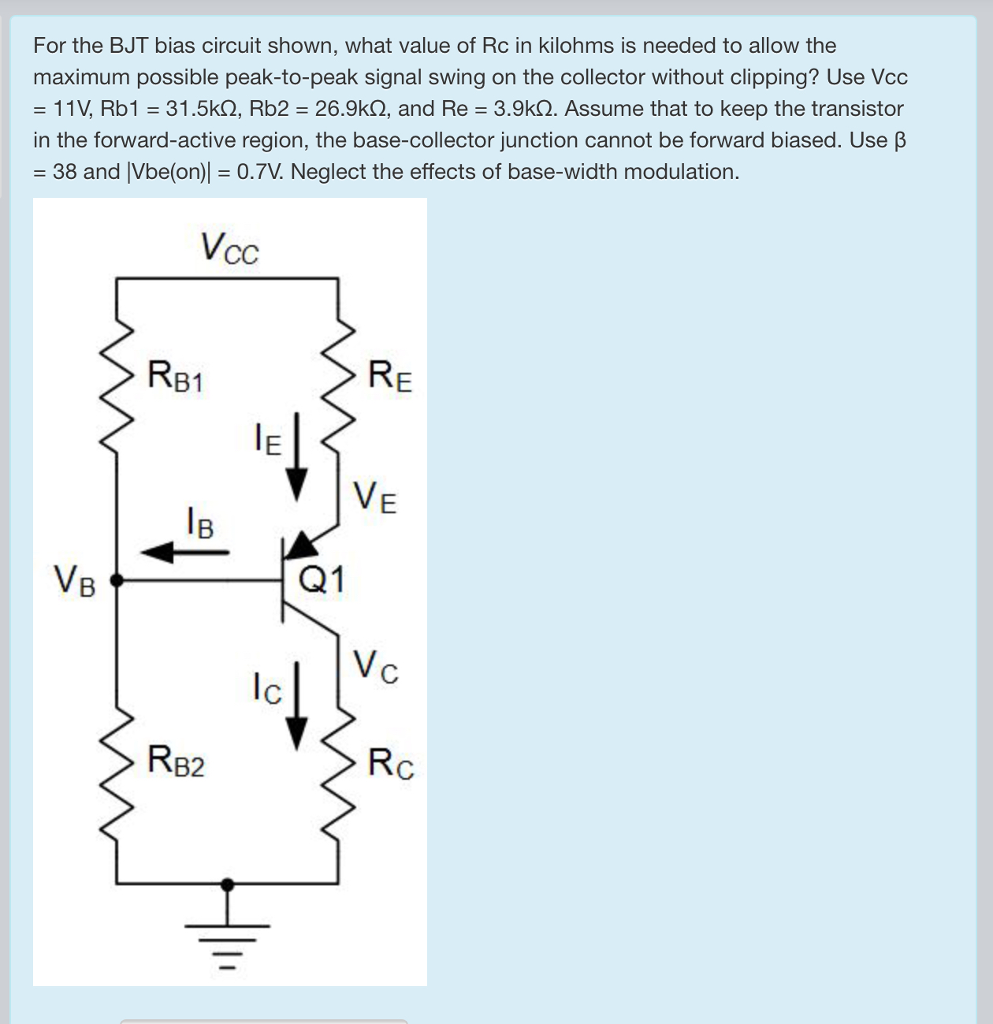Solved For the BJT bias circuit shown, what value of Rc in | Chegg.com