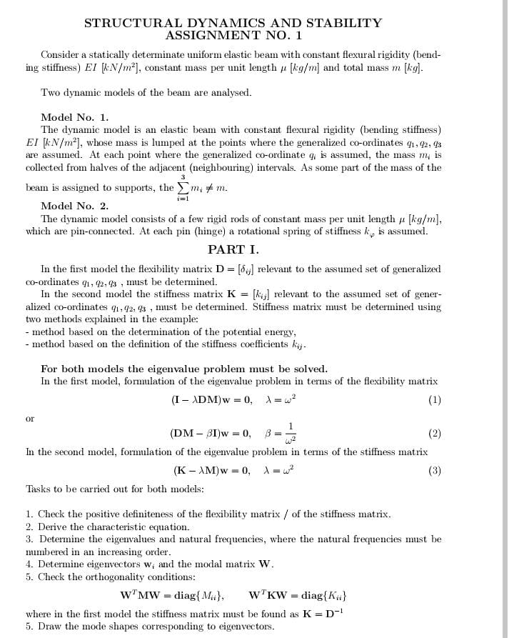 STRUCTURAL DYNAMICS AND STABILITY ASSIGNMENT NO. 1 | Chegg.com