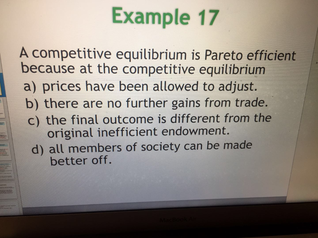 Solved Example 17 A competitive equilibrium is Pareto | Chegg.com