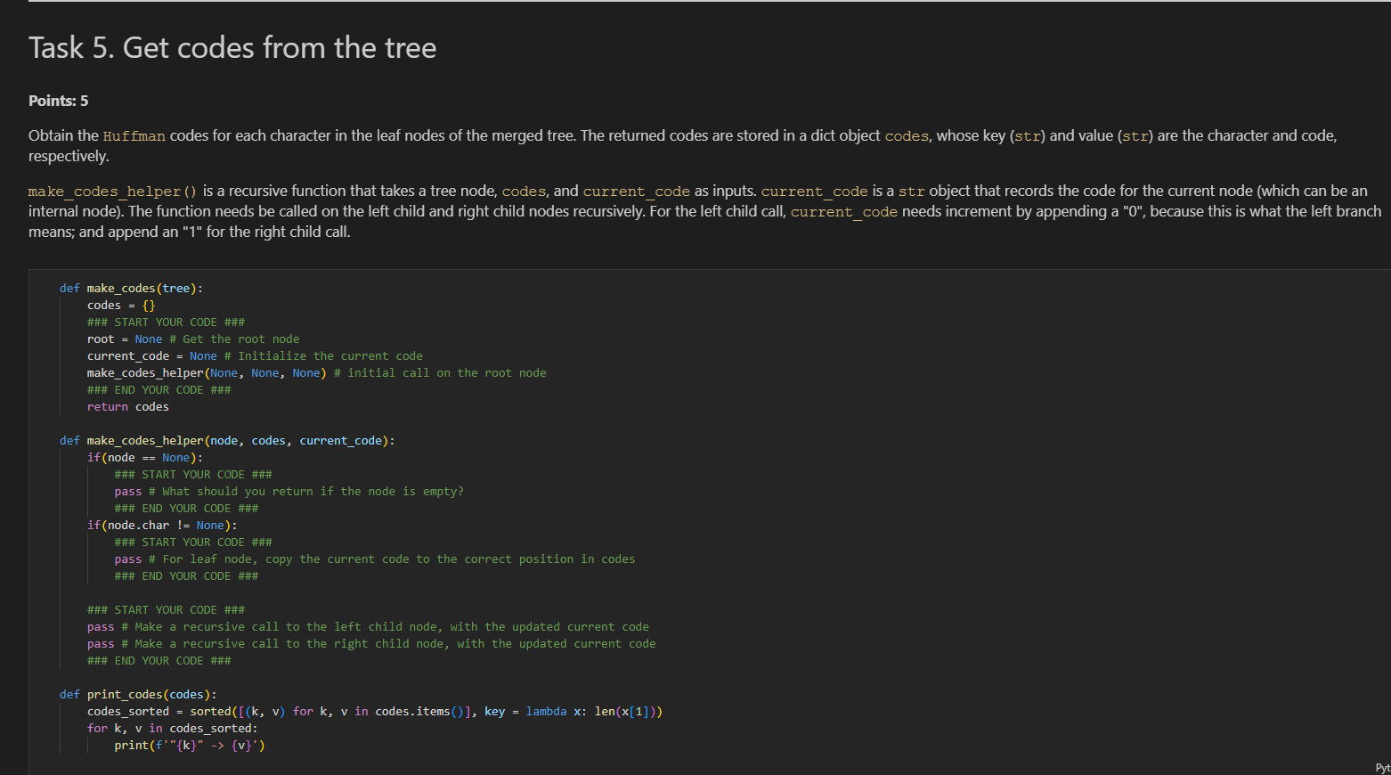 Solved Task 5. Get codes from the tree Points: 5 Obtain the | Chegg.com