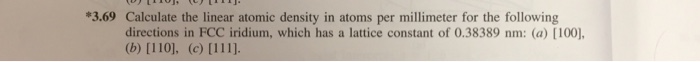 Solved Calculate The Linear Atomic Density In Atoms Per