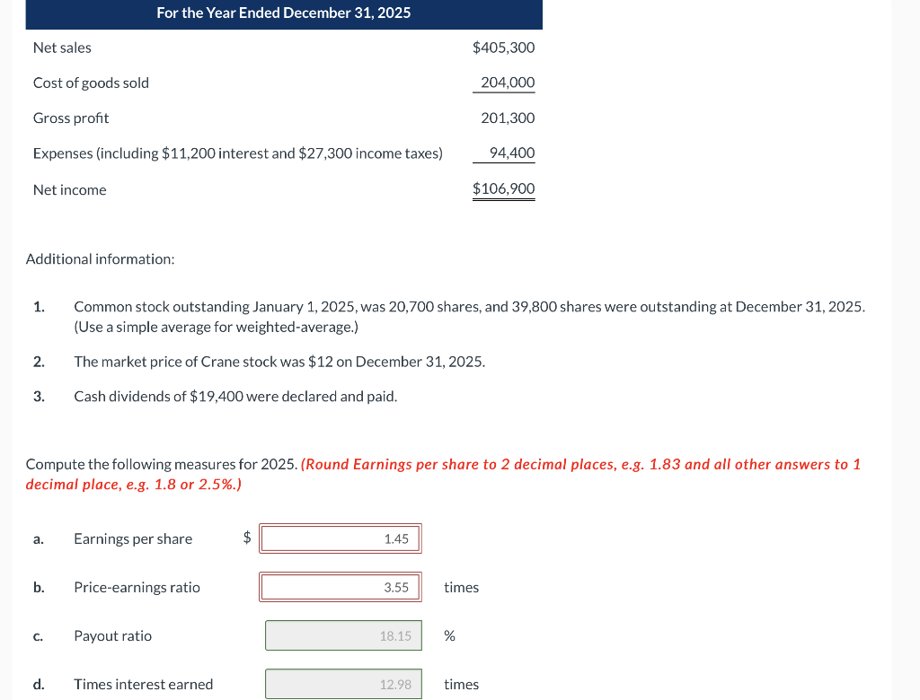 Solved 1. Common stock outstanding January 1, 2025, was | Chegg.com
