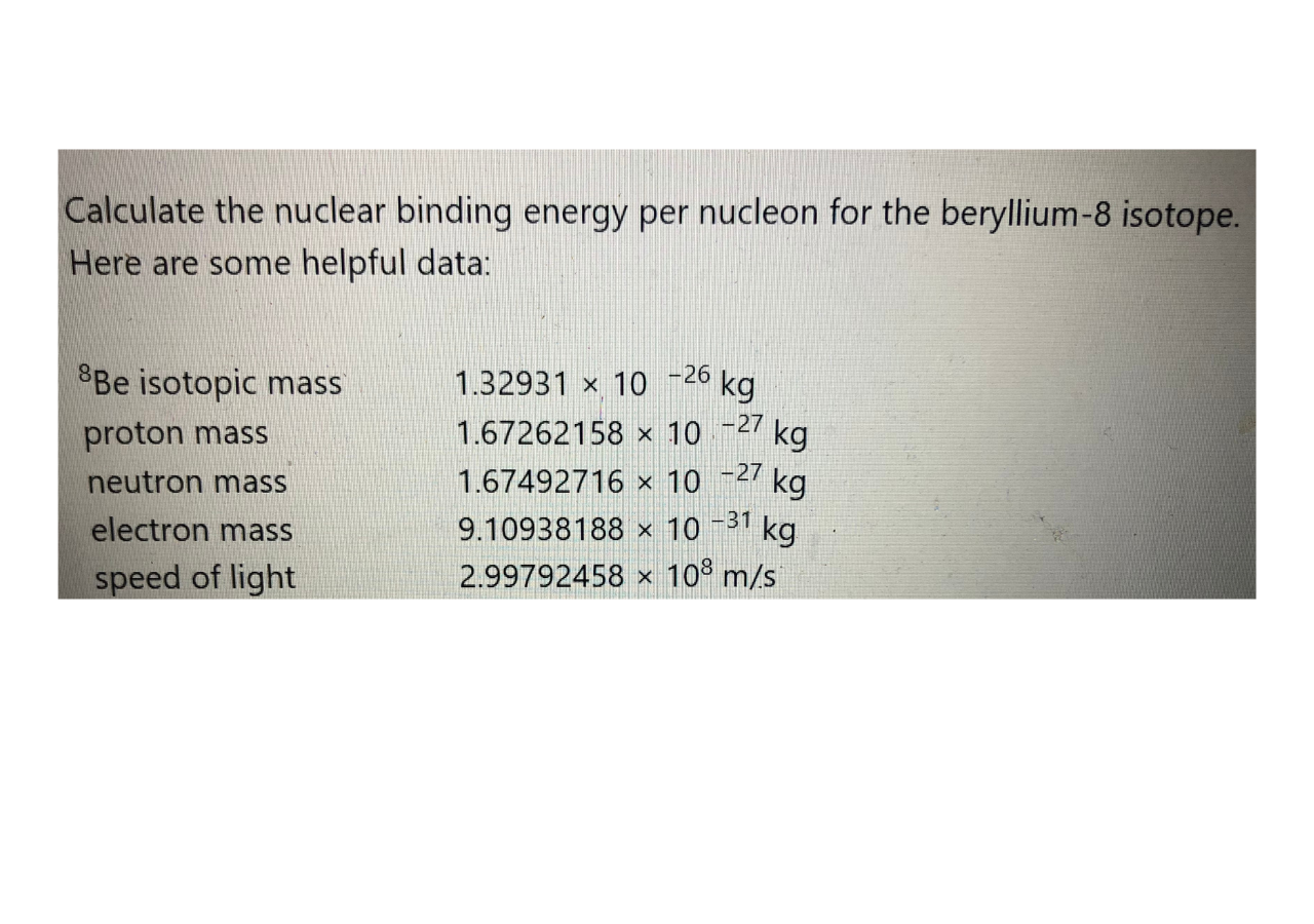 Solved Calculate the nuclear binding energy per nucleon for | Chegg.com